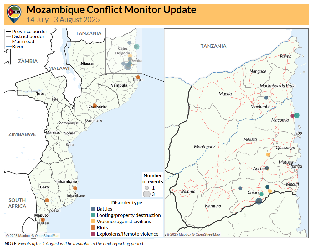 Mozambique Conflict Monitor Update: 14 July - 3 August 2025 | ACLED